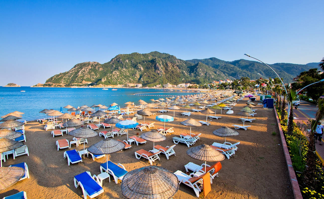 A Popular Icmeler Beach On Turquoise Coast Marmaris Turkey A Popular Icmeler Beach On Turquoise Coast Marmaris Turkey